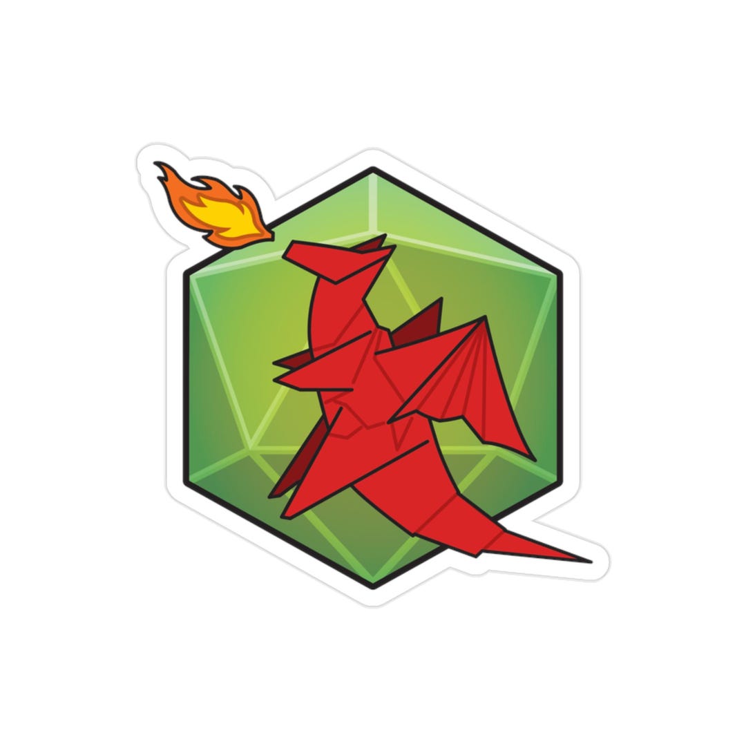 Origami Dragon D20 Sticker | Transparent, Water-resistant TTRPG Decal ...