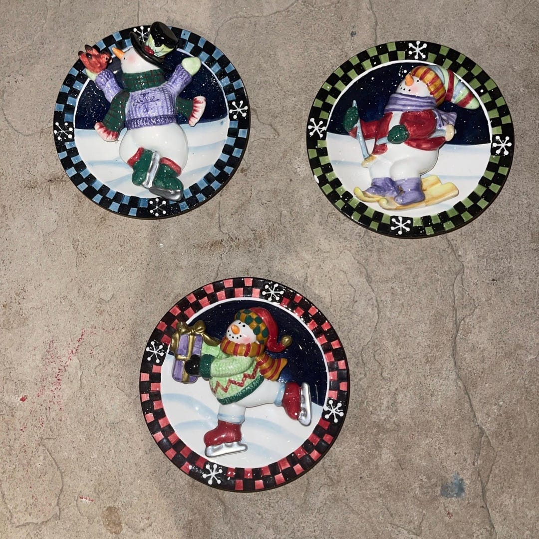 VTG Ganz Snowman Wall Plates | Set of 3 Ceramic Christmas Holiday Decor ...