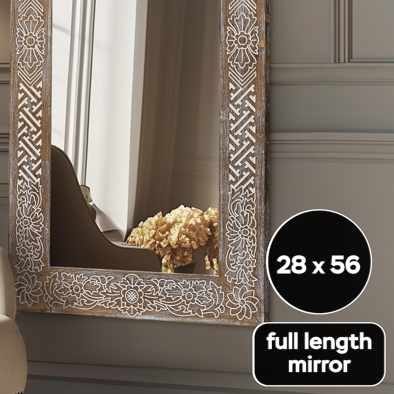 Rustic Accent Mirror - Carved Wooden Frame for Aesthetic Interiors ...