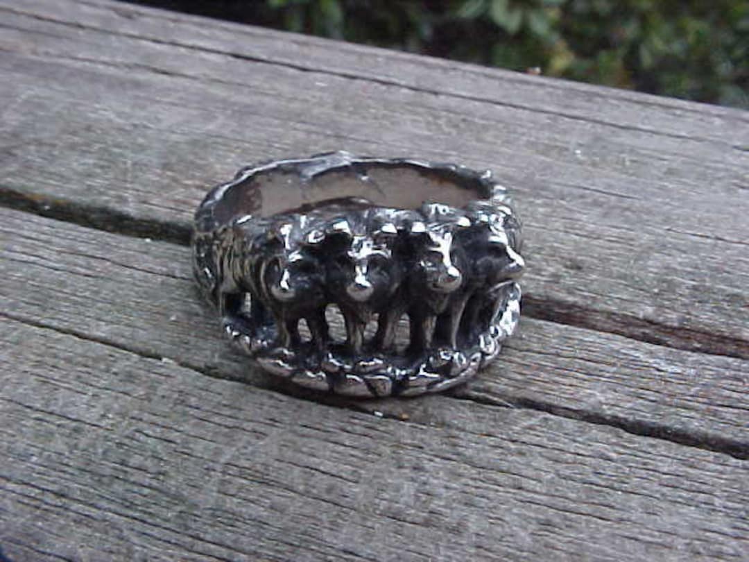 WOLF Ring Guardlan PACK in Sterling Silver 925 Custom Design FREE U S ...