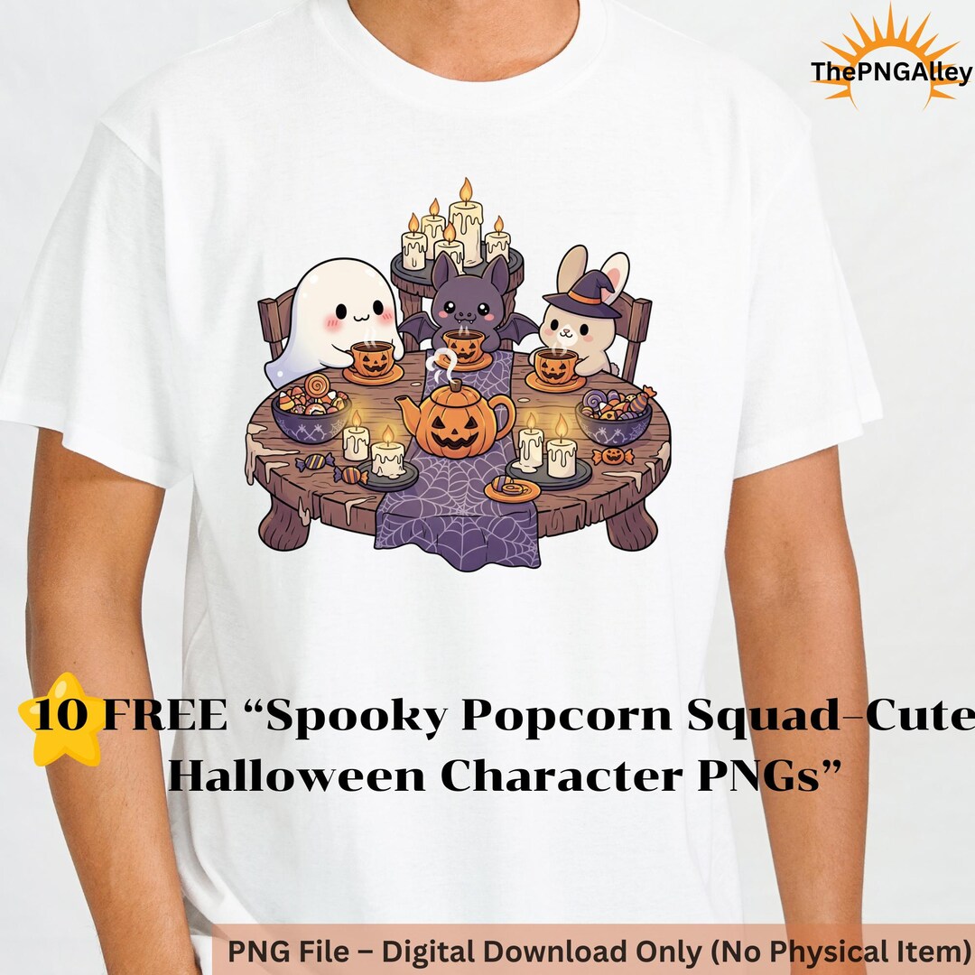 Spooky Tea Party PNG, Cute Ghost Halloween Illustration, Kawaii Autumn ...