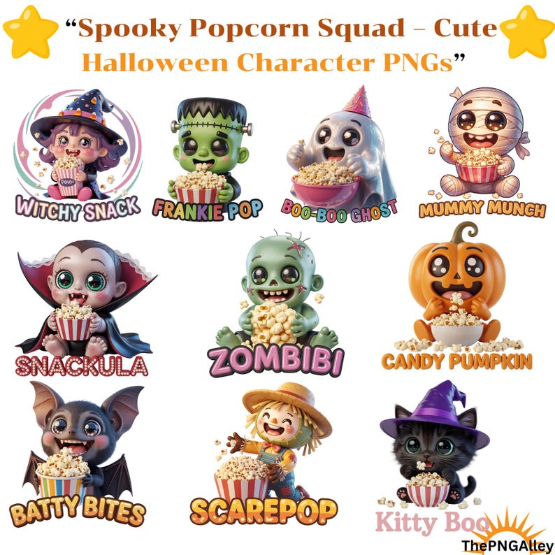 Halloween Clipart PNG Bundle, Kawaii Ghost, Witch, Cat (digital ...