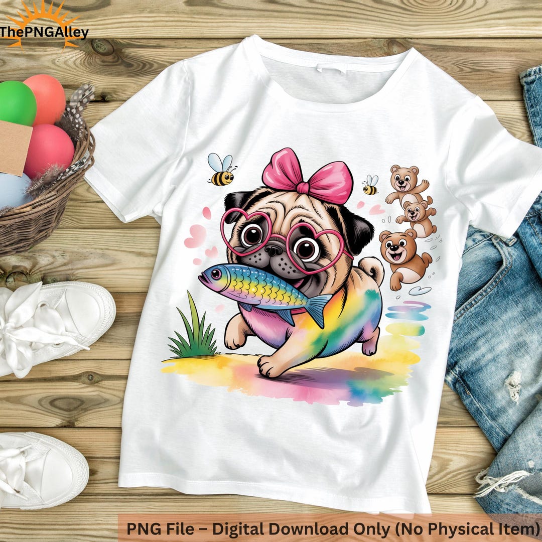 Kawaii Pug PNG Clipart | Dog With Fish (digital Download) - Etsy UK