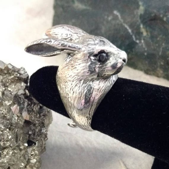 Big BUNNY RABBIT Face Head Sterling Silver Ring Unique | Etsy