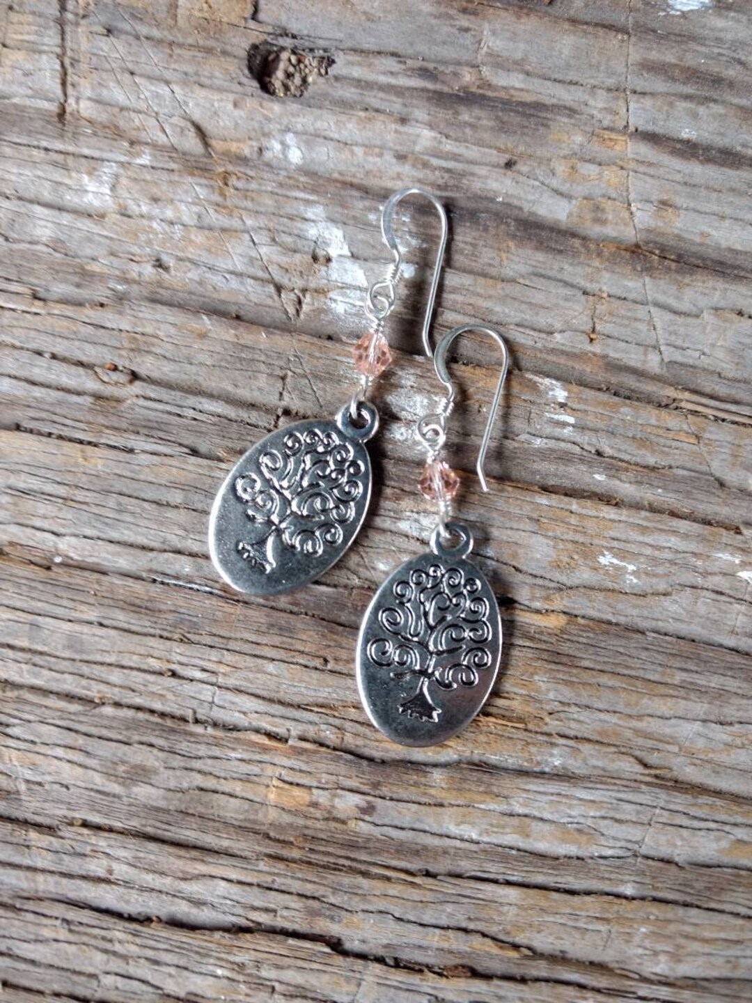 Tree of Life Pewter Charm PEACH Swarovski Cyrstal Sterling Silver ...