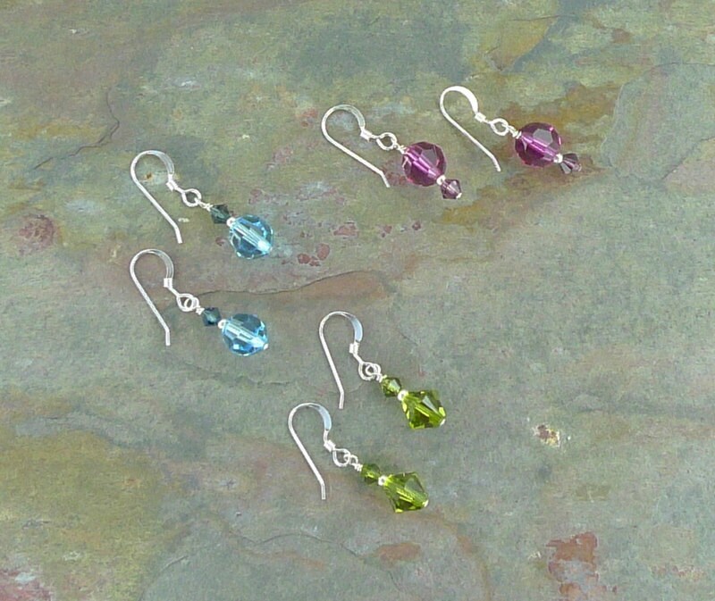 3 Pairs Swarovski Crystal Colorful Wedding Prom Everyday Sterling ...