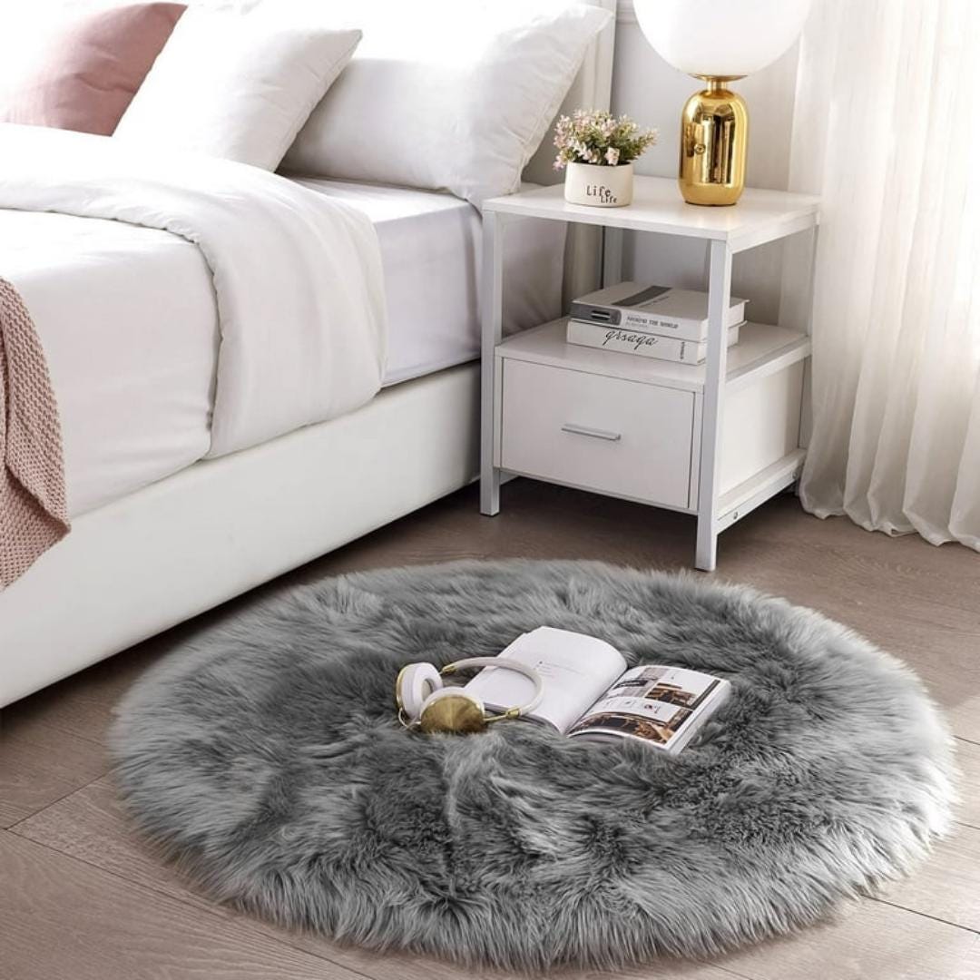 Gray Round Bearskin Faux Fur Rug - Etsy