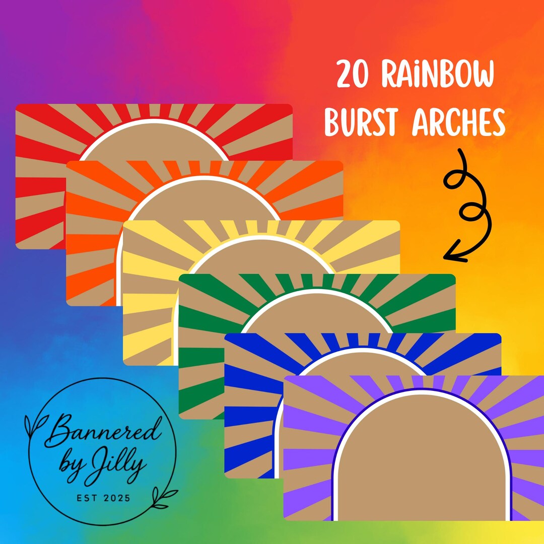 20 Rainbow Burst Borders | 5ft X 3ft Editable Canva Banner Templates - Etsy