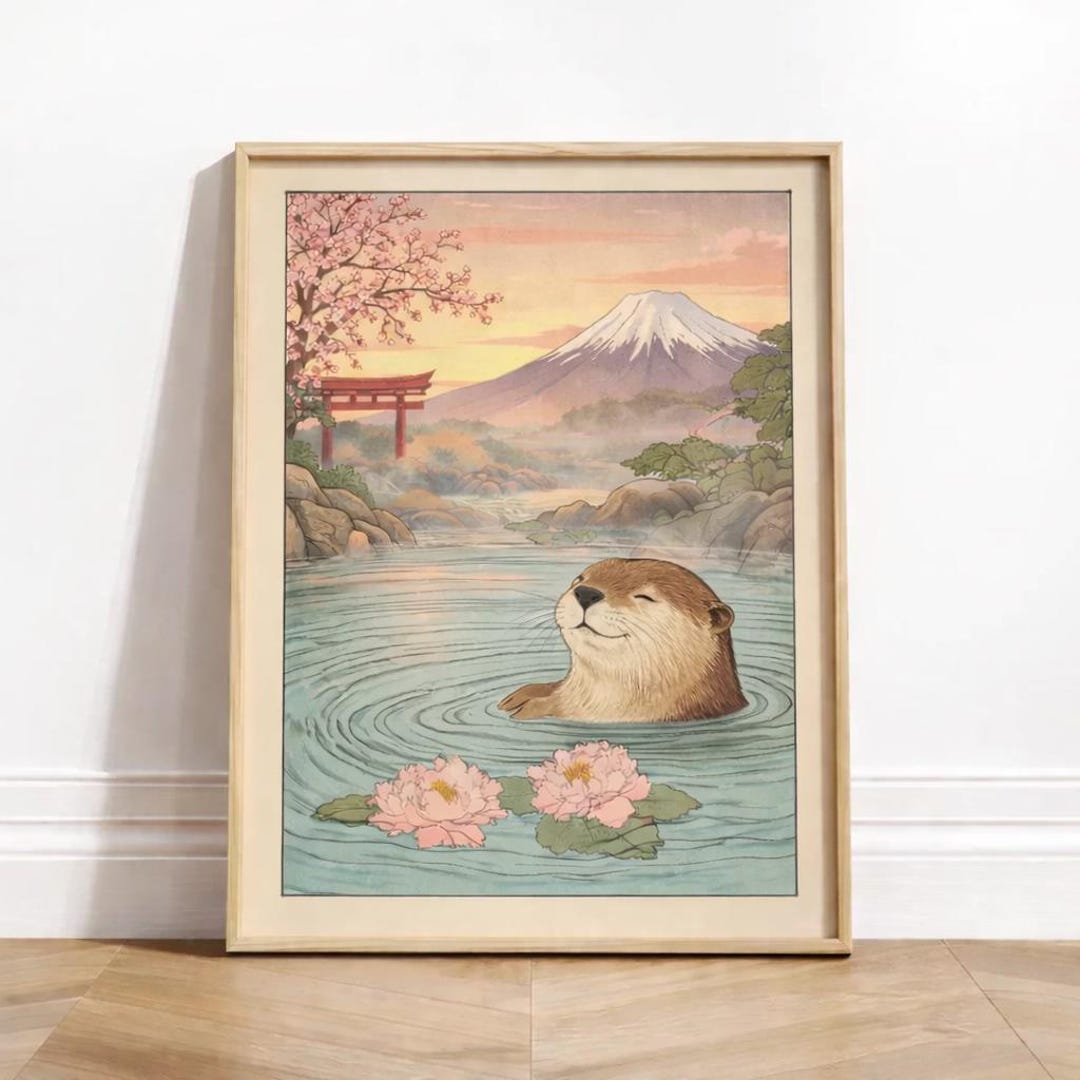 Japanese Otter Art Print | Zen Wall Art | Minimal Animal Illustration ...