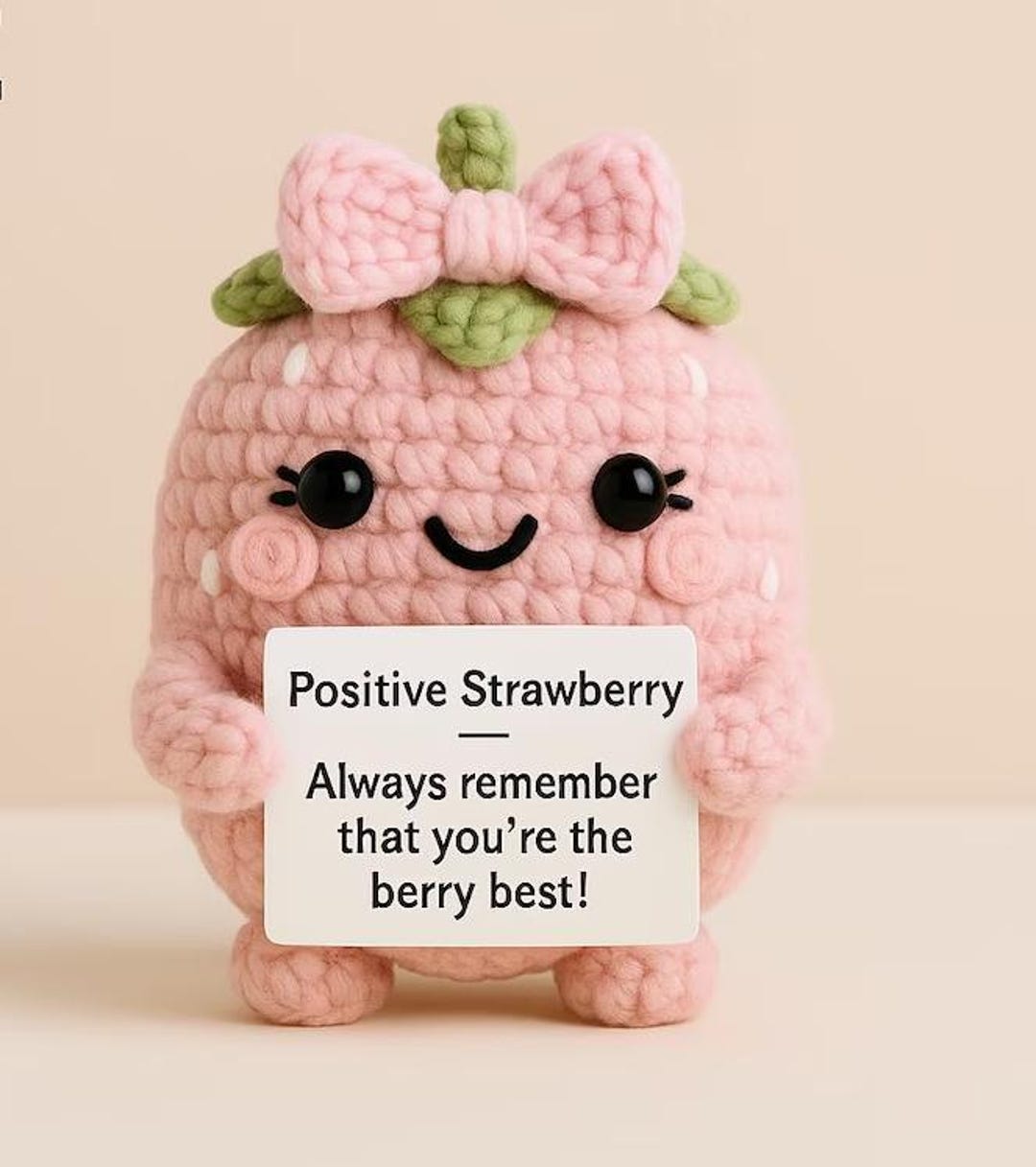 Handmade Crochet Positive Strawberry Plush – Cute Crochet Fruit Doll ...