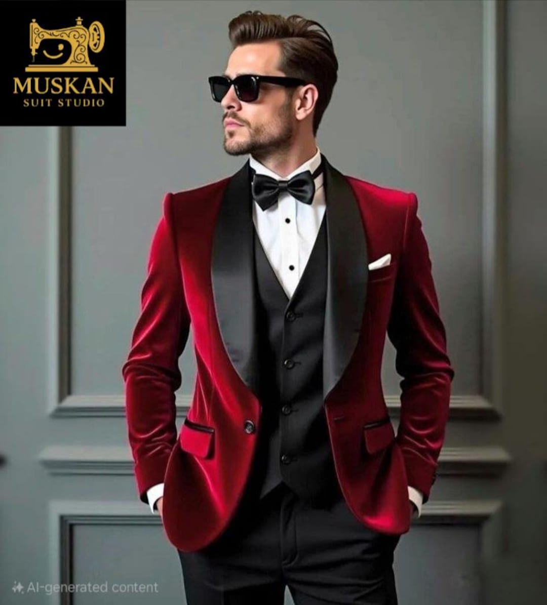 Maroon Velvet Tuxedo Suit: Black Satin Lapel, 3-piece Wedding Outfit - Etsy