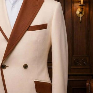 Cream & Brown Tuxedo Blazer | Double Breasted Wedding Suit - Etsy