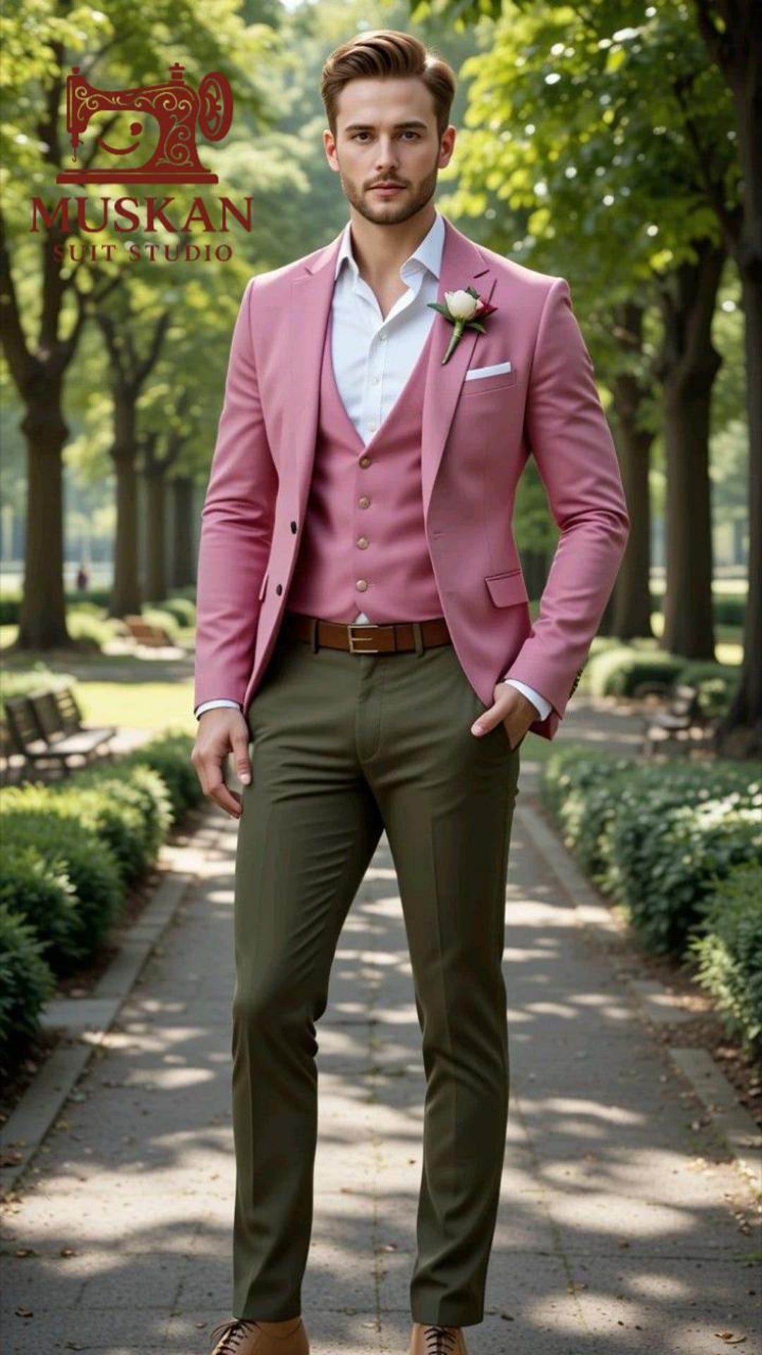 Men's Pink Blazer Suit: Olive Trousers, Indian Wedding Koti Set - Etsy