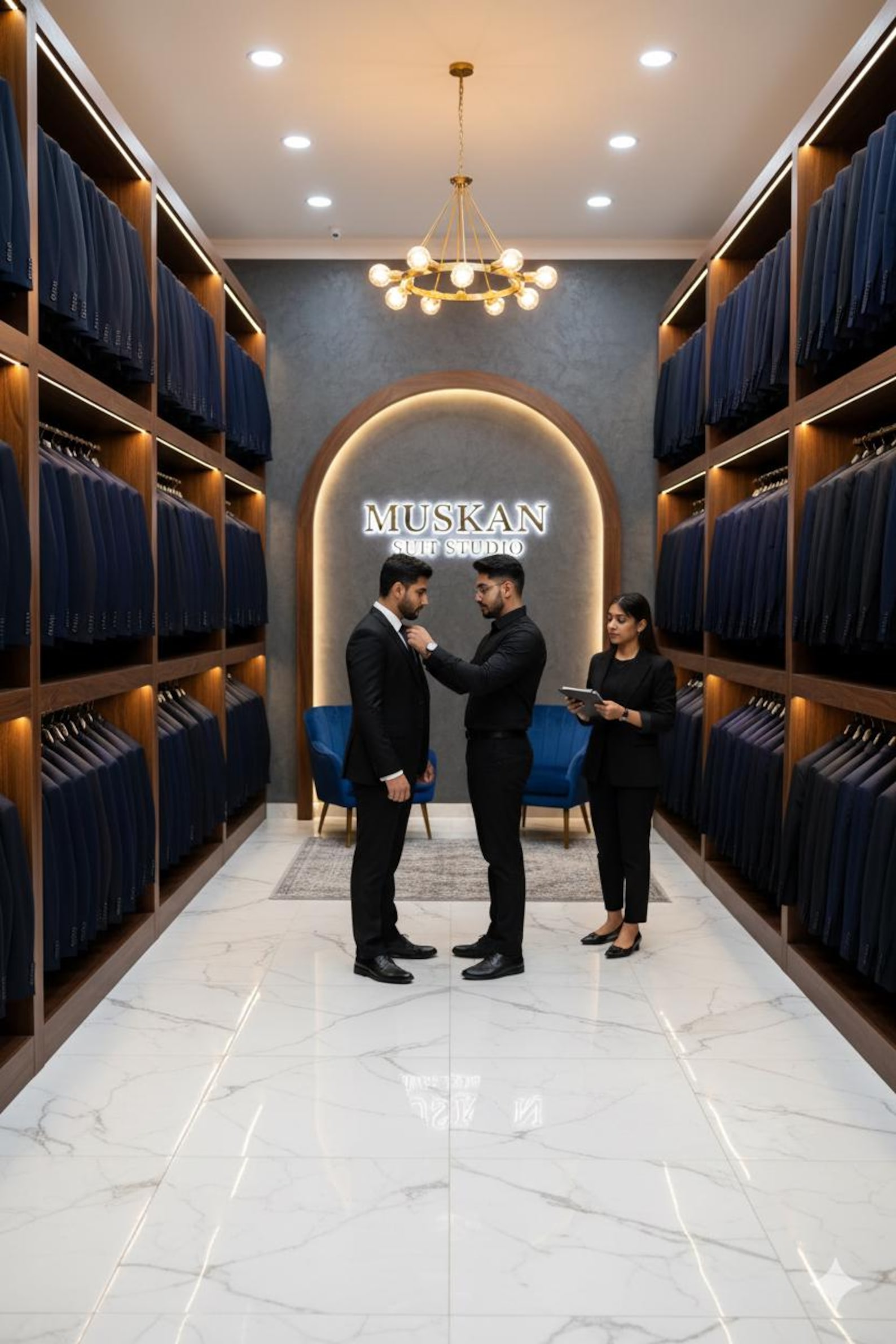 Men’s Complete Formal Outfit Set | Cream Mandarin Collar Shirt Navy ...