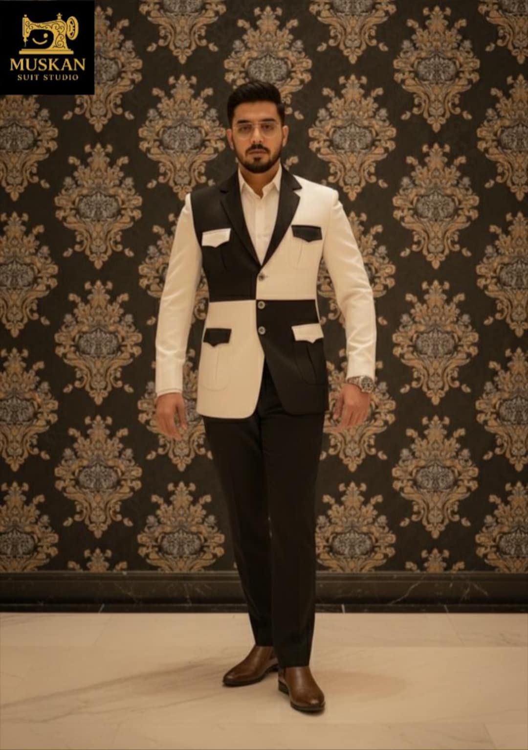 Black & White Patchwork Suit: Custom Tailored Two-tone Men's Formal ...