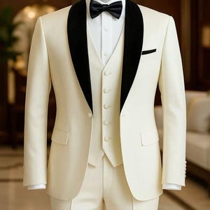 Cream Tuxedo Suit: 3-piece Wedding Reception Formal Wear - Etsy