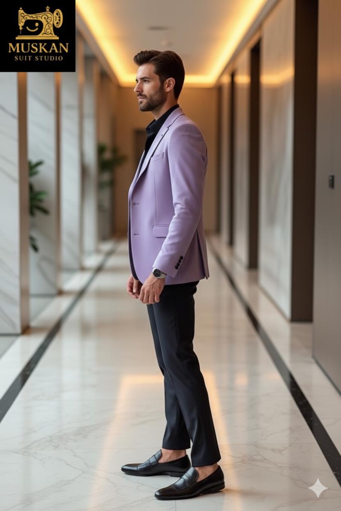 Men's Lilac Blazer Suit: Muskan Studio Slim Fit, Black Trousers - Etsy