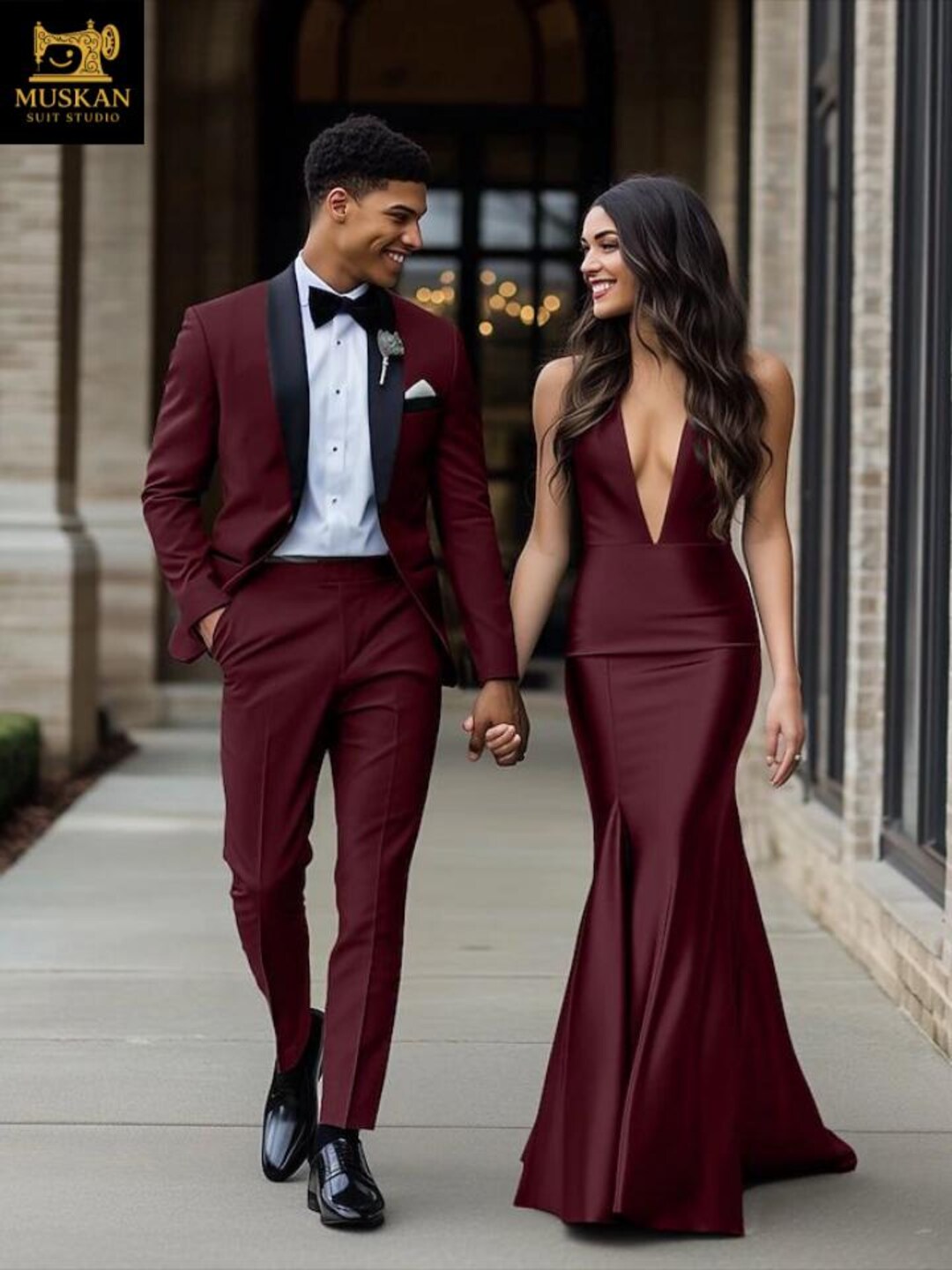 Wine Maroon Tuxedo: Elegant 3-piece Groom Suit With Bow Tie - Etsy