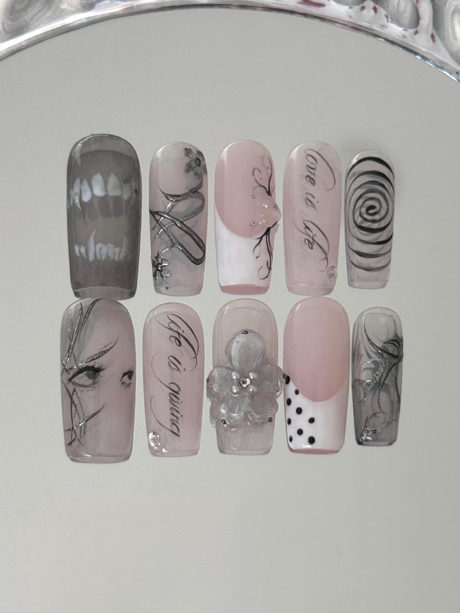 Love/life Nails | Cursive Press-ons | Handmade Script Nails | Chrome ...