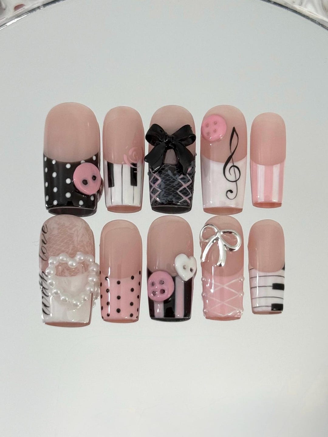 Button Girl Nails | Button Press on Nails | 3D Button Nail Art | Cute ...