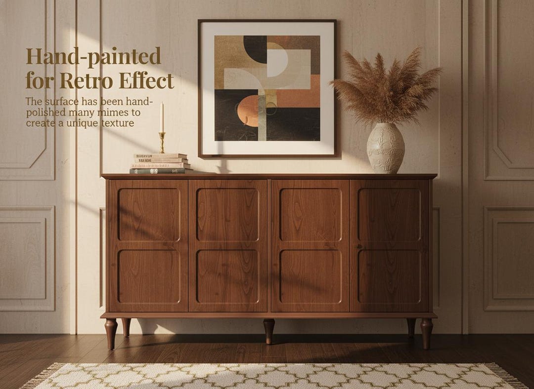 Brown Mid-century Modern Sideboard, 4-door Buffet Cabinet With Wine ...