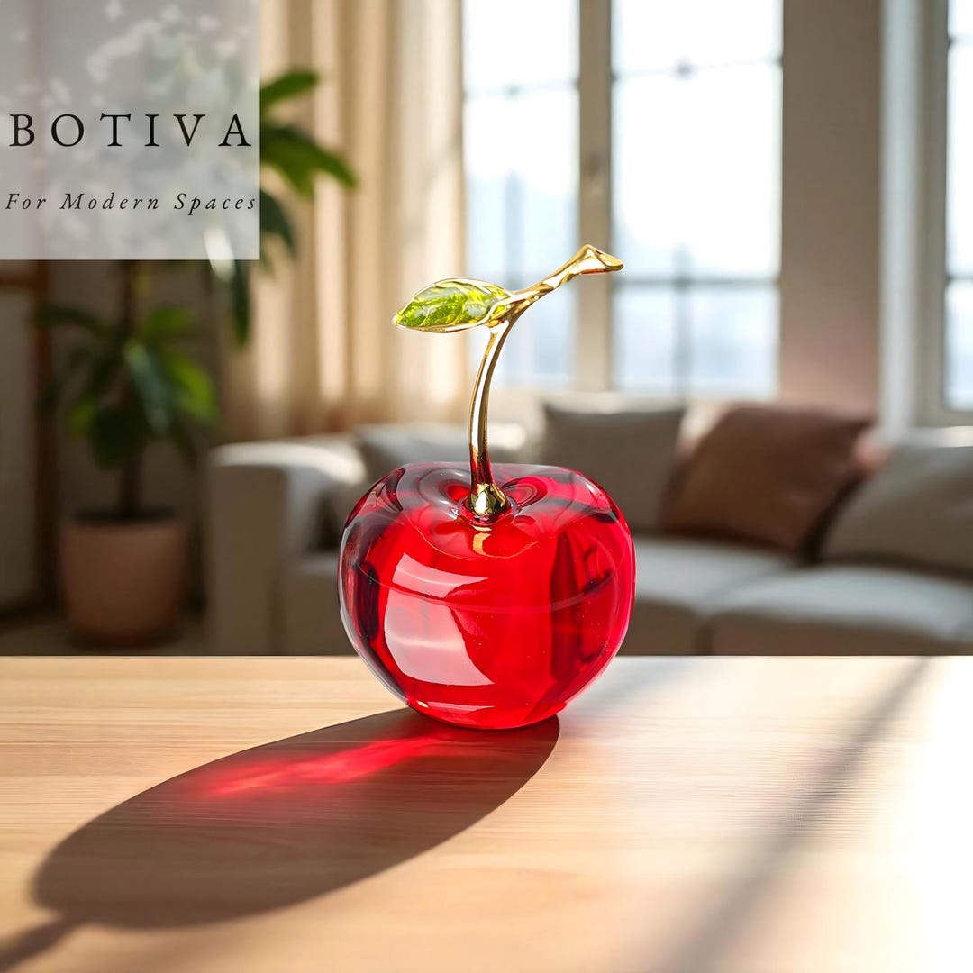 Red Crystal Cherry Paperweight, Glass Fruit Decor - Etsy