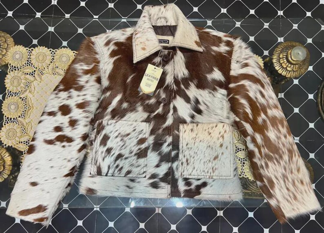 Handmade Women's Cowhide Jacket With Real Hair-on Hide & Cow Animal ...