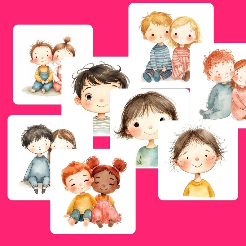55 Whimsical Watercolor Clipart | Cute Childlike Characters PNG Bundle ...