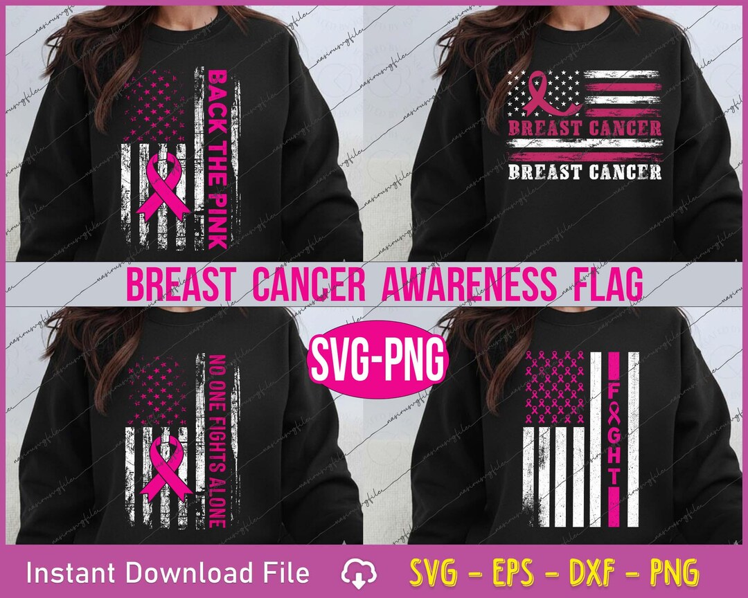 Breast Cancer Awareness American Flag Pink Ribbon SVG Bundle (digital ...