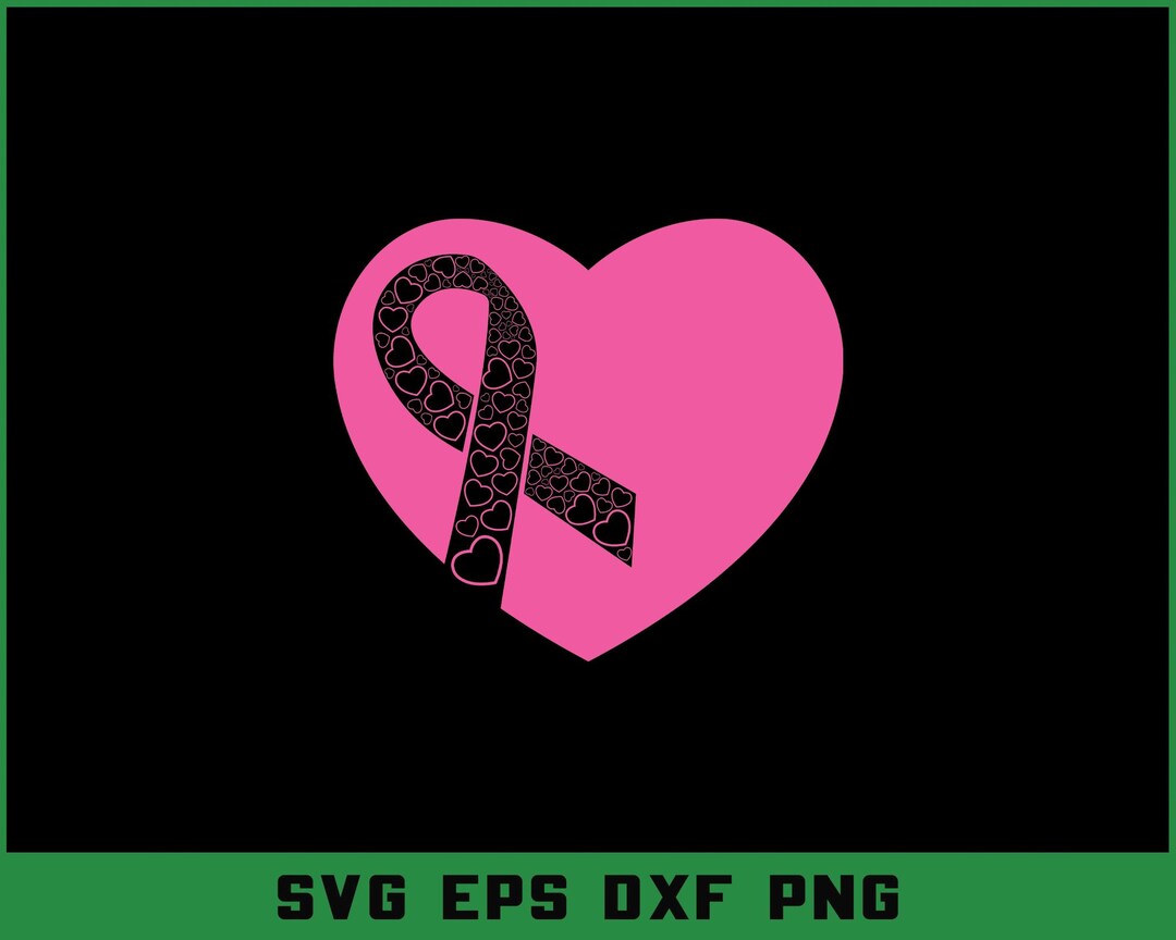 Pink Heart Cancer Ribbon SVG: Breast Cancer Awareness Design (digital ...
