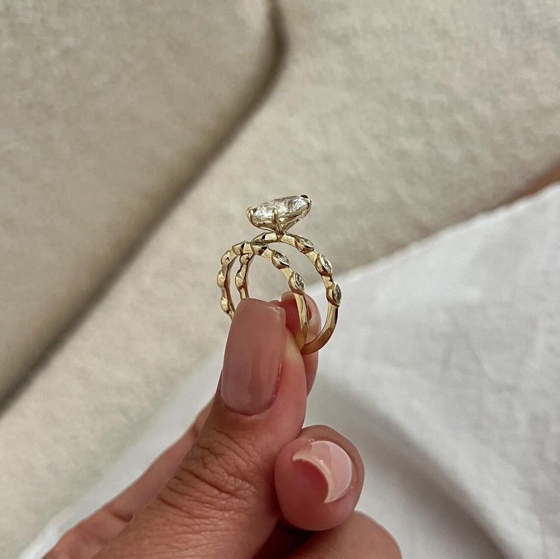 1.5 CT Marquise Cut Moissanite Wedding Ring Set 14K Gold Engagement ...