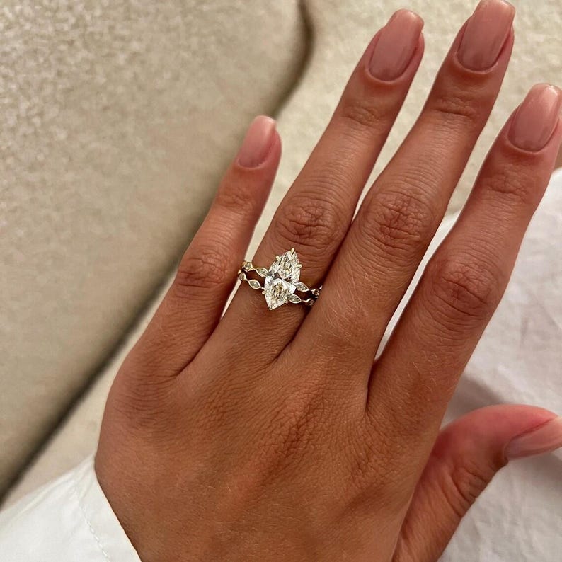 1.5 CT Marquise Cut Moissanite Wedding Ring Set 14K Gold Engagement ...