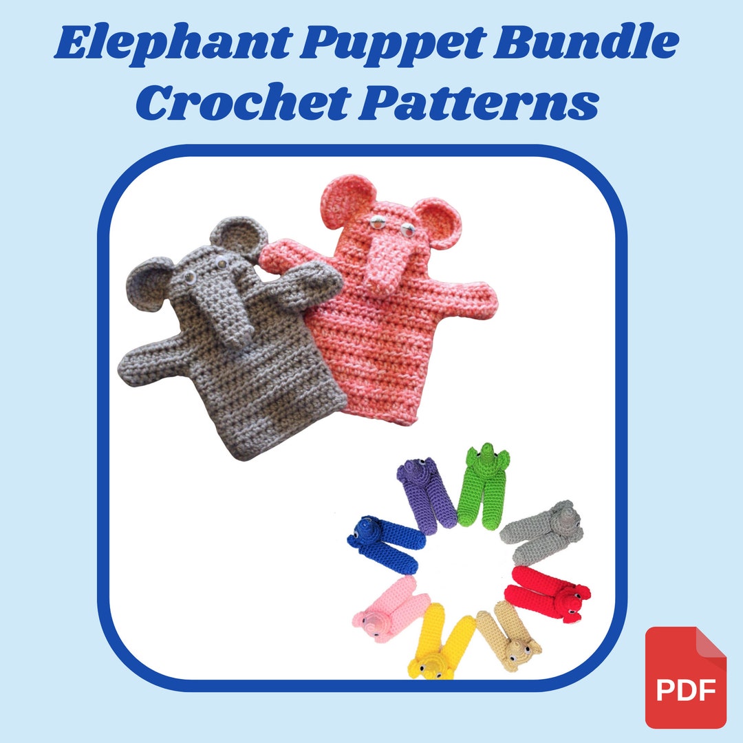 Elephant Puppet Crochet Pattern Bundle Hand Puppet & Finger Puppet ...