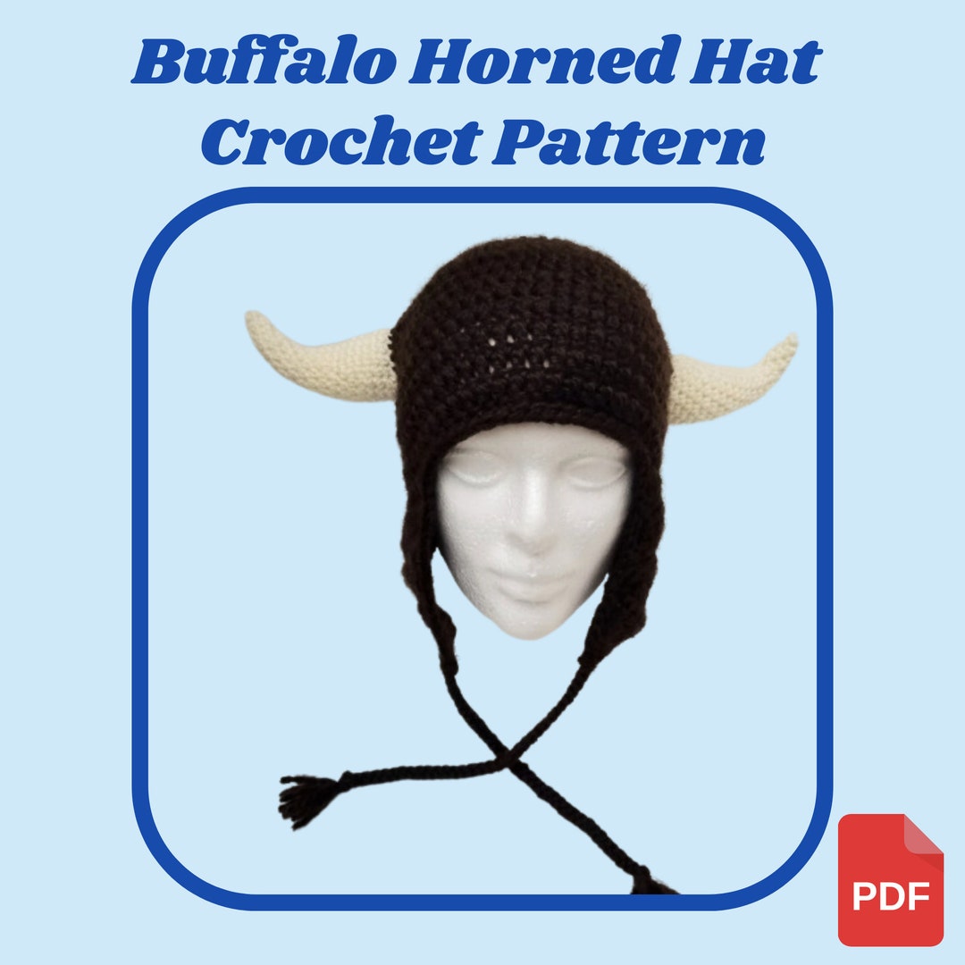 Crochet Pattern Buffalo Horned Hat, Buffalo Costume Hat Pattern ...