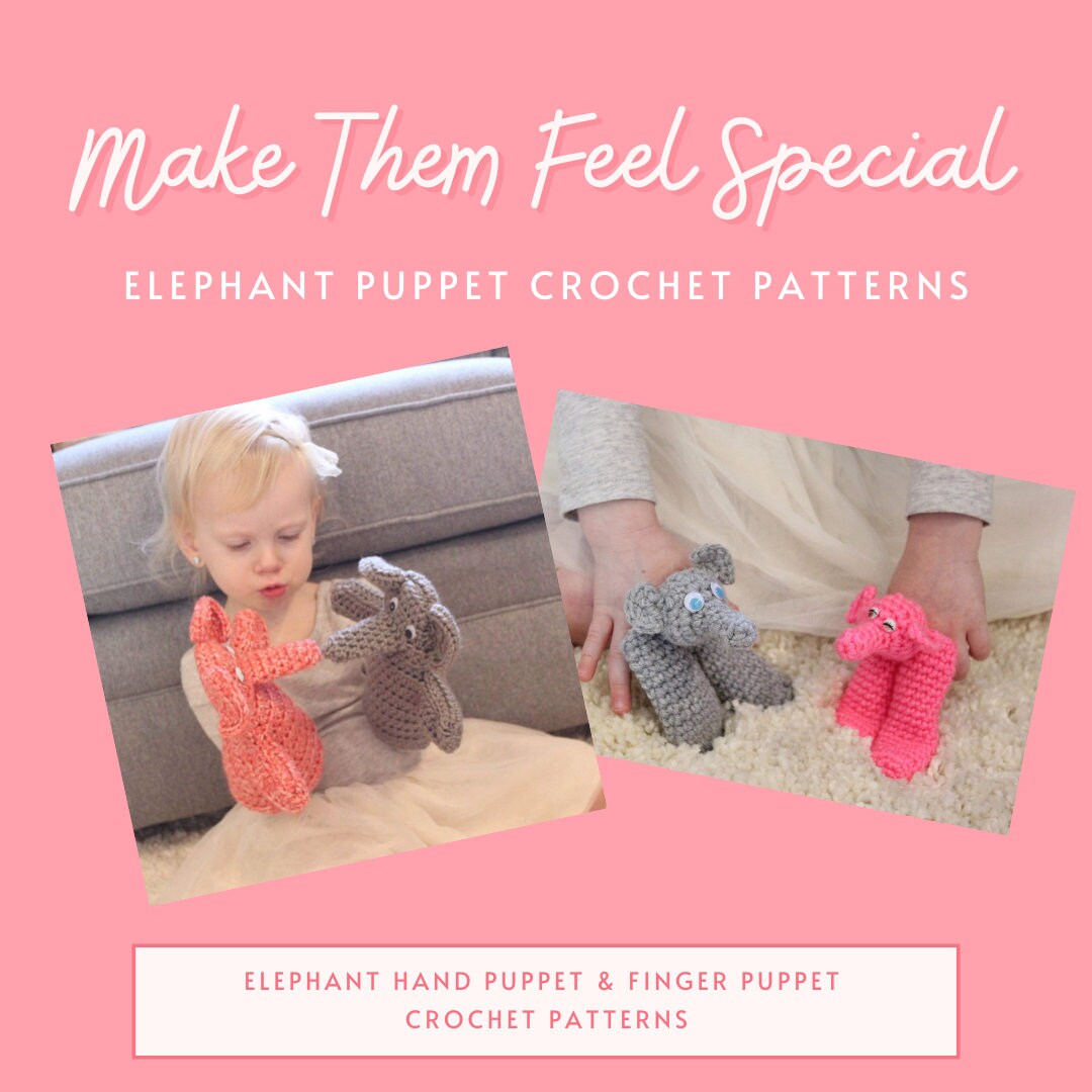 Elephant Puppet Crochet Pattern Bundle Hand Puppet & Finger - Etsy