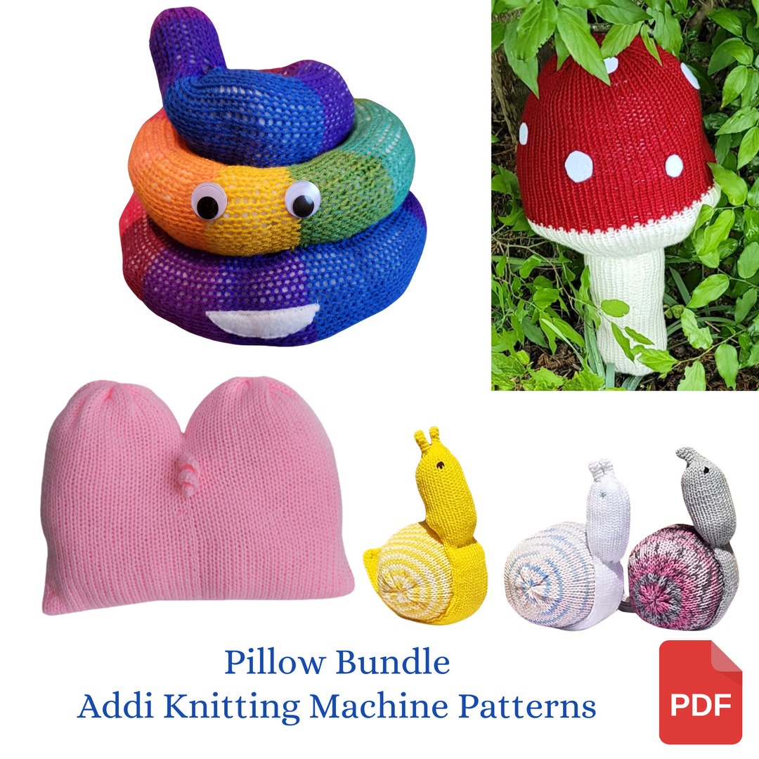 Addi Knitting Machine Pillow Pattern Bundle, Mushroom, Poop Emoji, Pig ...