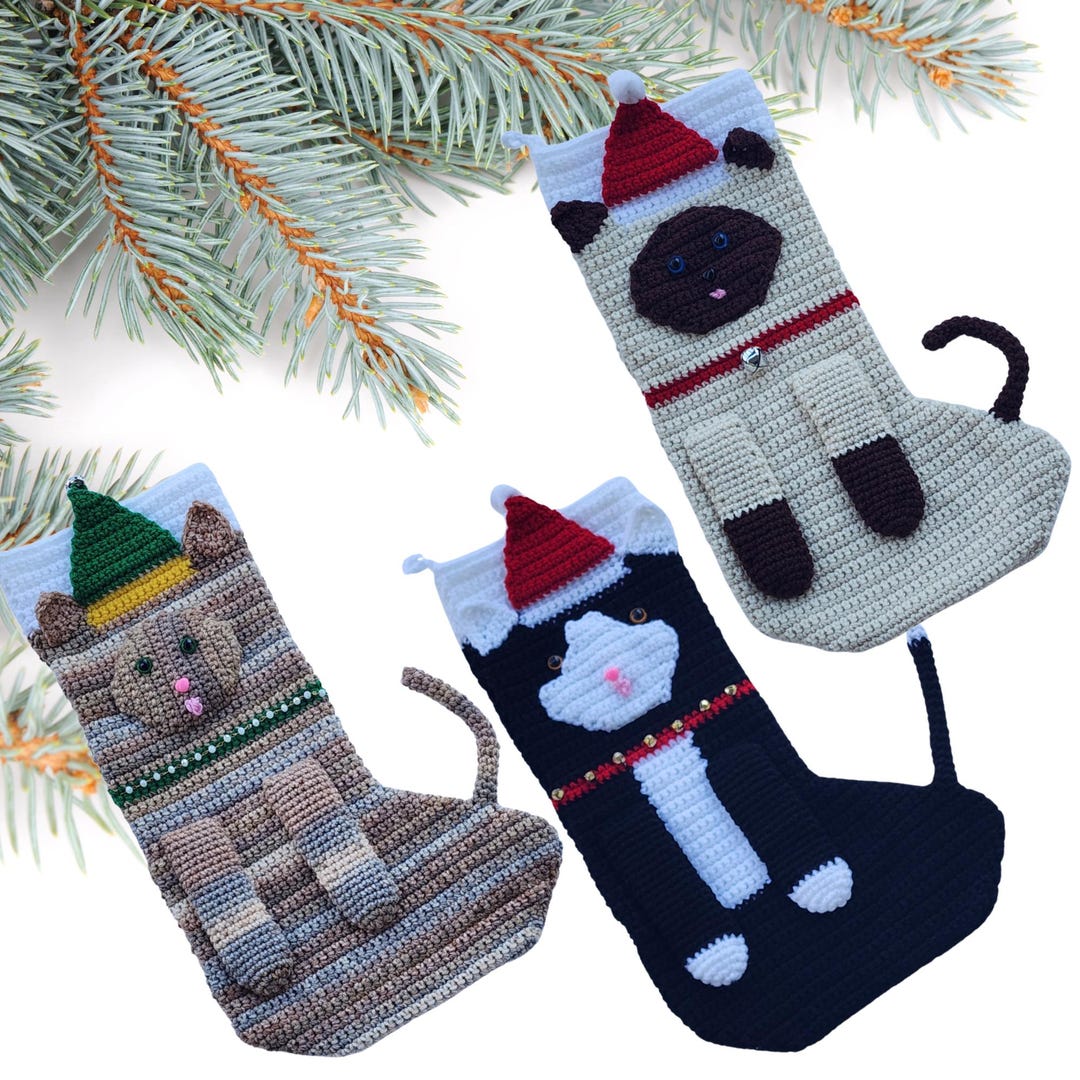 Cat Christmas Stocking Crochet Pattern: Siamese, Tabby, Tuxedo (PDF ...