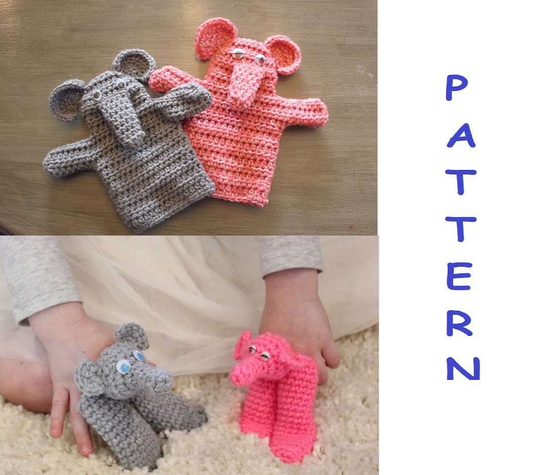 Elephant Puppet Crochet Pattern Bundle Hand Puppet & Finger - Etsy