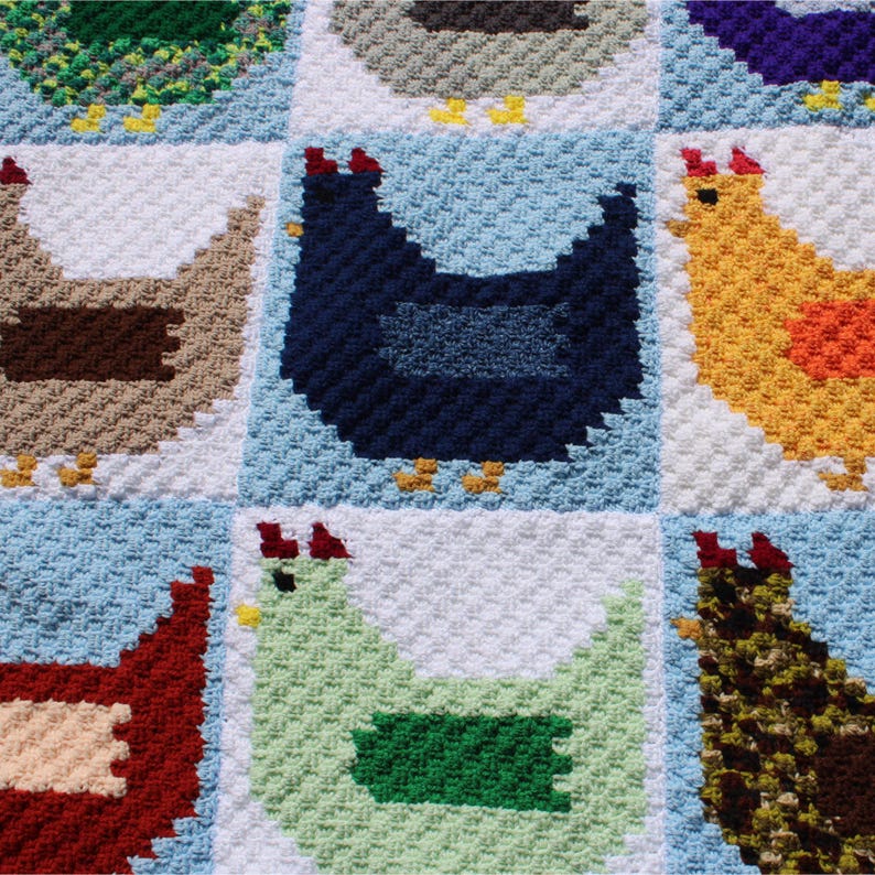 Chicken C2C Afghan Crochet Pattern, Corner to Corner Blanket PDF ...