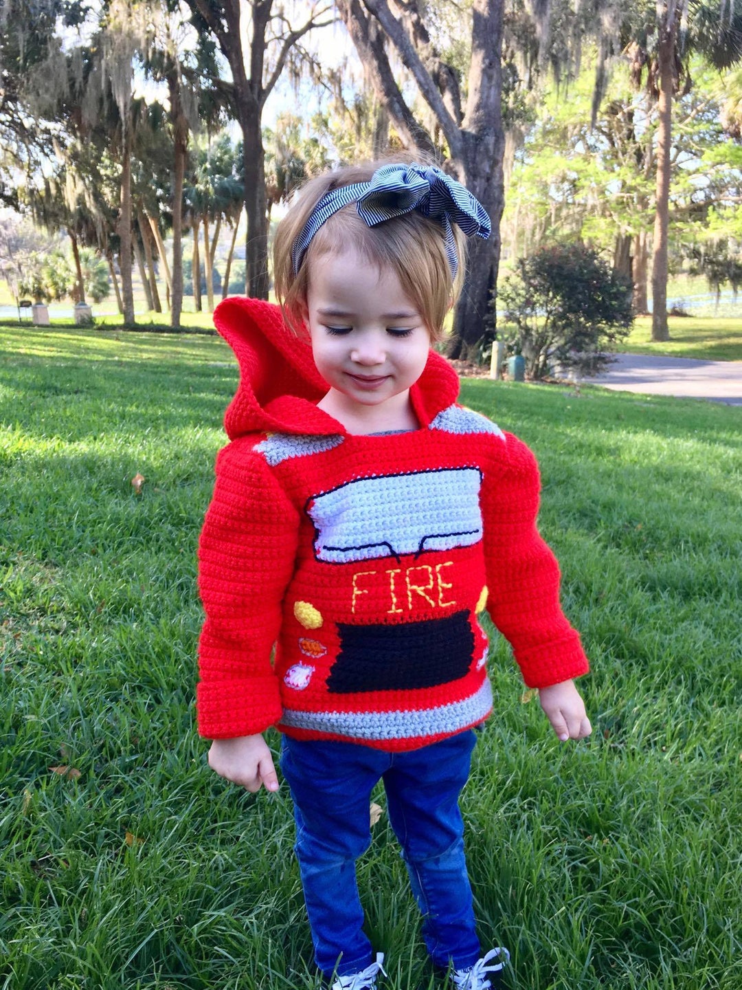 Sweater Crochet Pattern, Fire Truck Toddler Hoodie Crochet Pattern ...