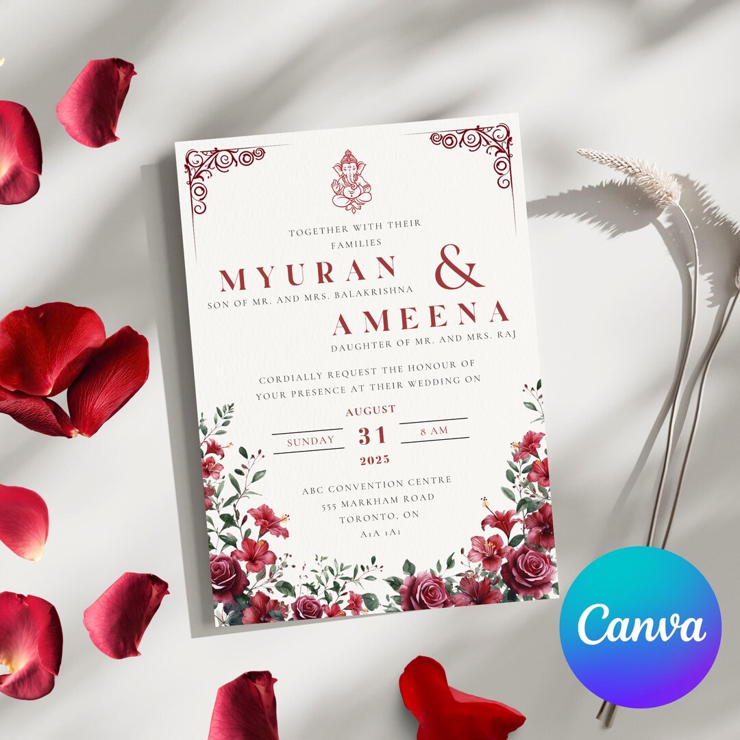 Elegant Red Floral Hindu Wedding Invitation – Editable Tamil Shaadi ...