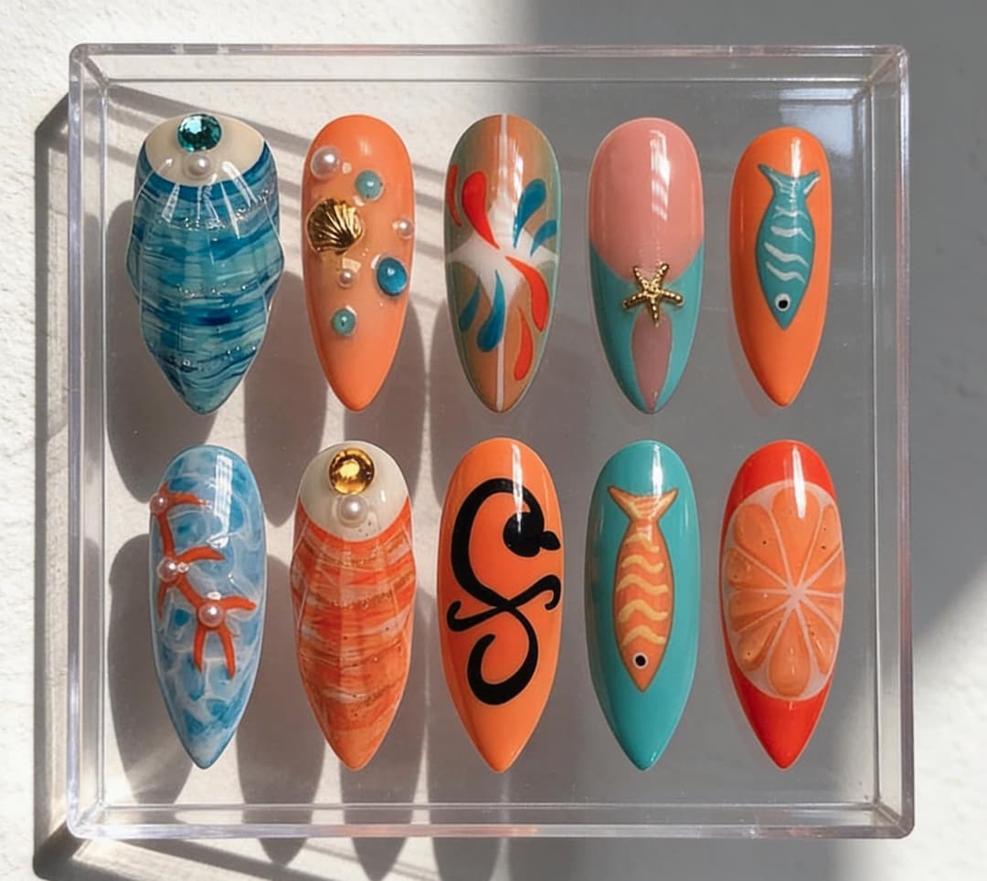 Nami Inspired Press on Nails | Anime Ocean Nails | Citrus Summer Nail ...