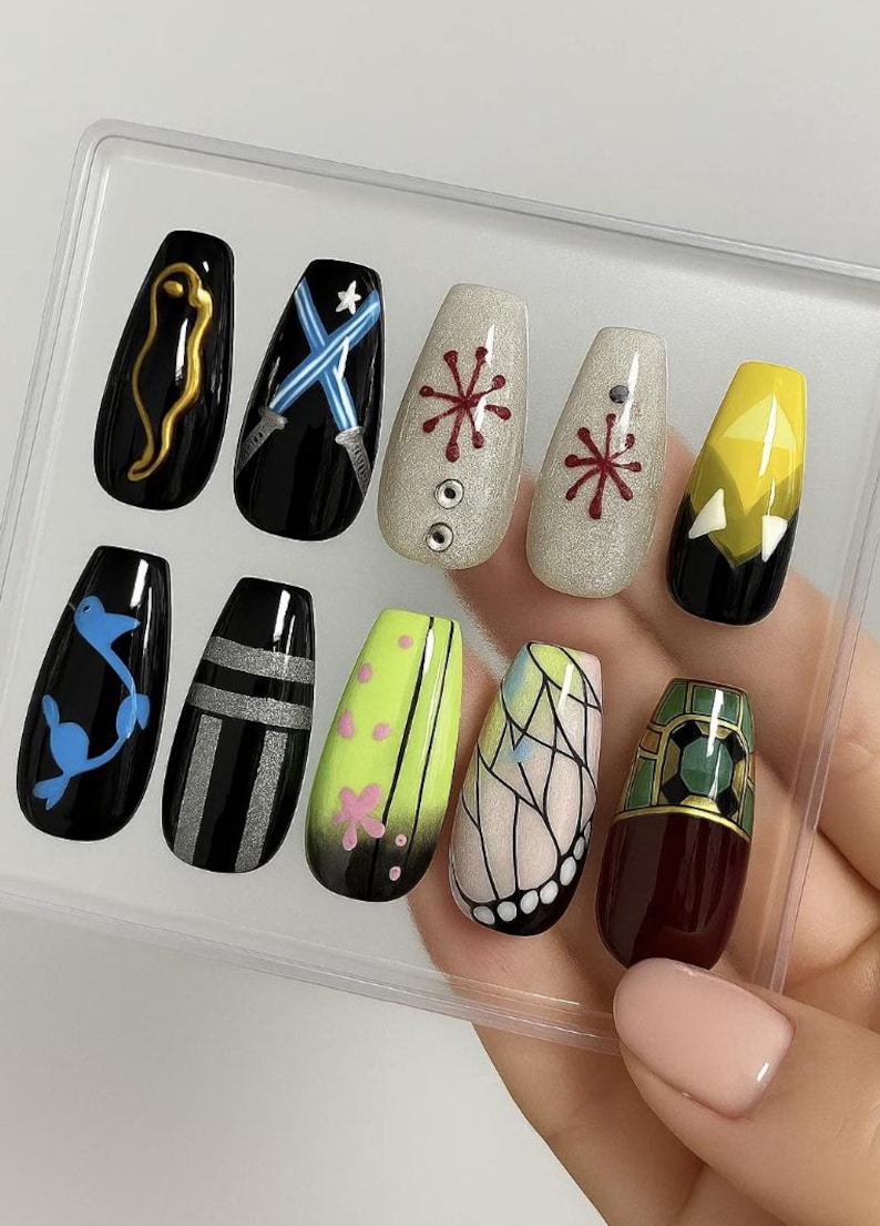 Demon Slayer Hashira Nails, Kimetsu No Yaiba Press on Nails, Anime ...