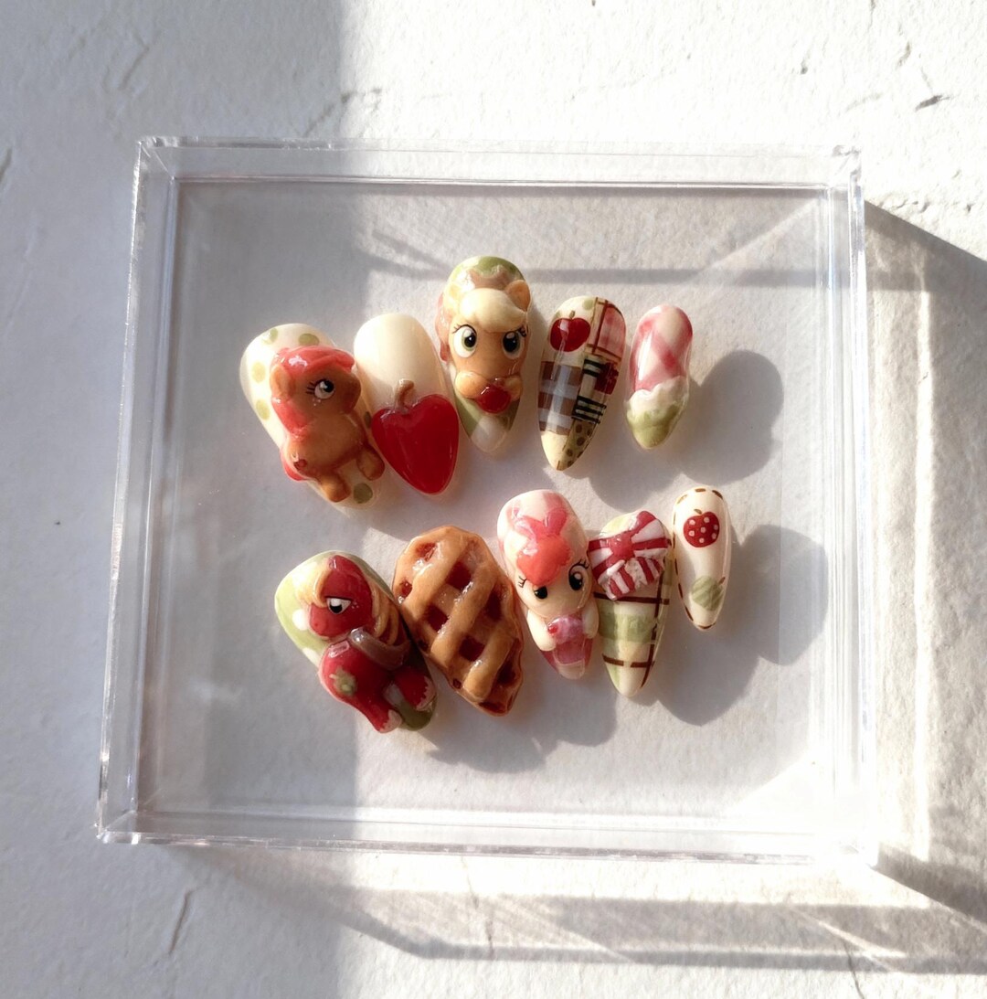 Applejack Press on Nails | My Little Pony Nails | Cute 3D Apple Pie ...