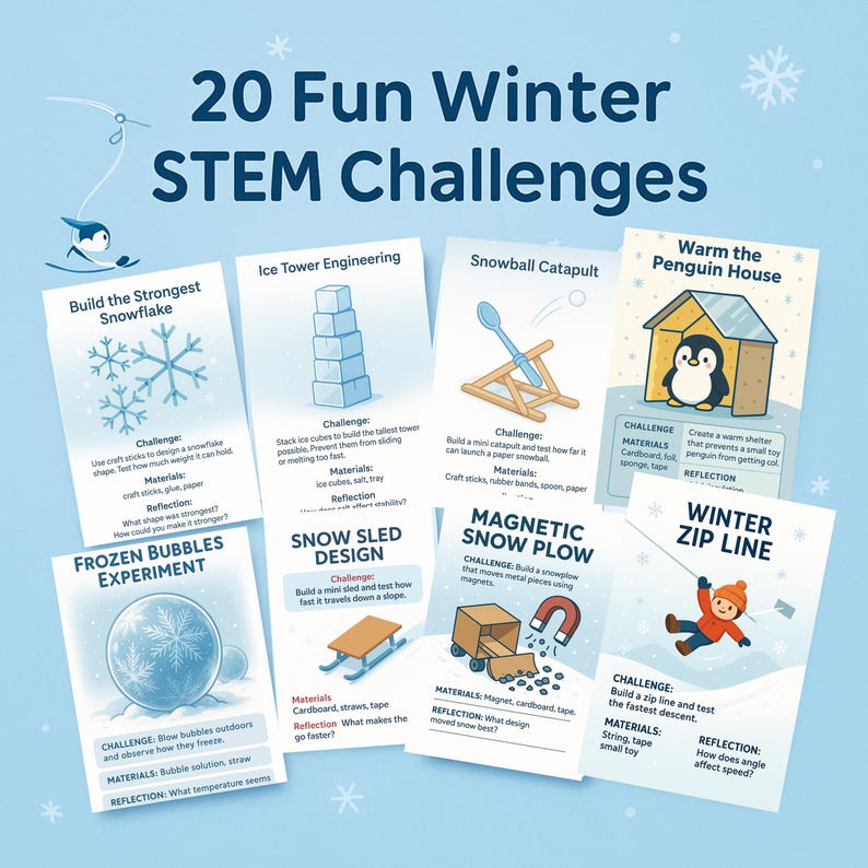 Winter STEM Challenge Cards Printable | Fun Science Activities for Kids ...