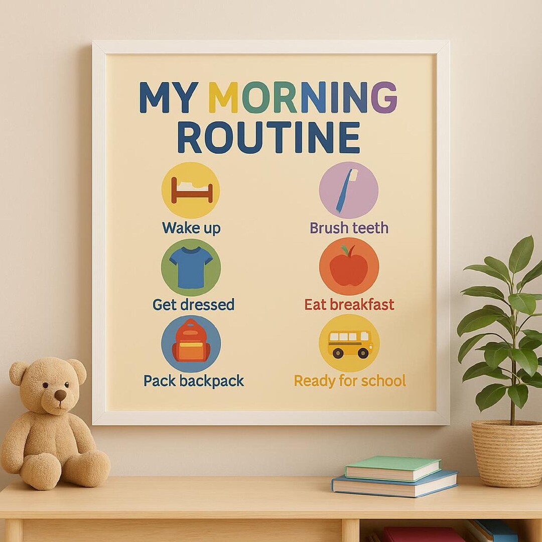 Morning Routine Art – Child Schedule Board, Preschool Wall Print ...