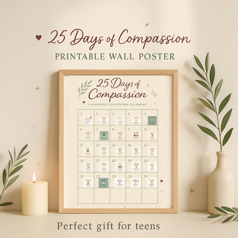Kindness Calendar for Teens | Printable Cards | Gratitude Journal | 25 ...