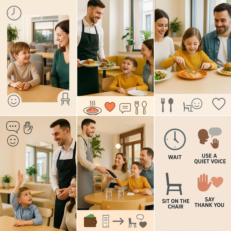 Restaurant Social Story | Autism Visual Guide, Kids Trip Routine ...