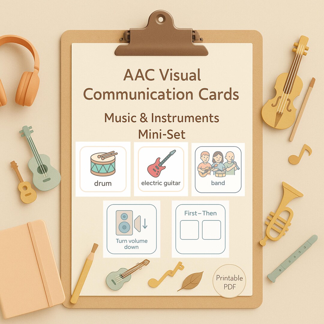 AAC Cards Music Theme | Speech Tool & Visual Aids | Printable PDF Set ...