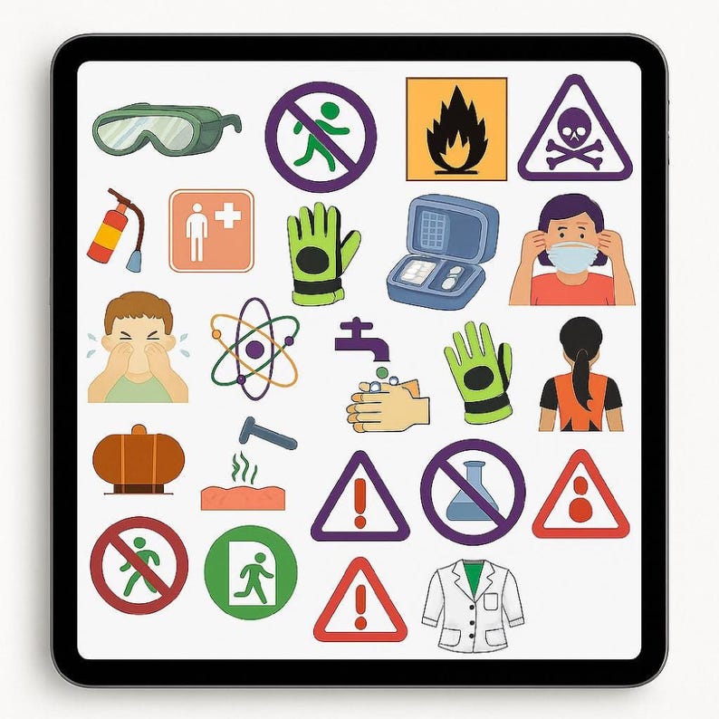 Lab Safety Signs Clipart | Science Icons | Experiment Rules Graphics ...